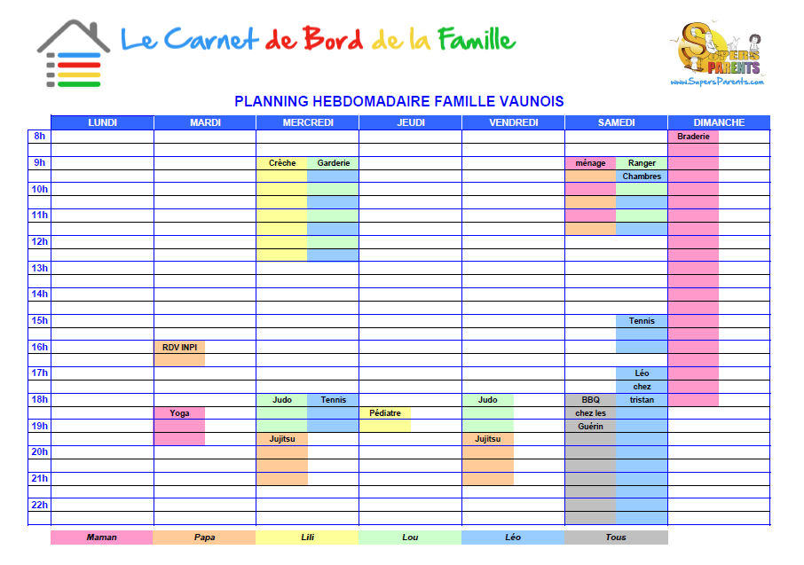 planning hebdo - Les Supers Parents